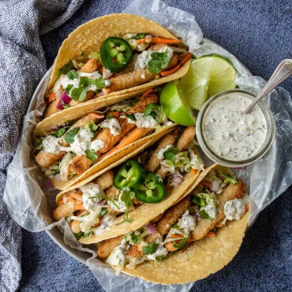 Fish Stick Tacos with Cilantro Slaw and Jalapeno Tartar - Mom's Dinner