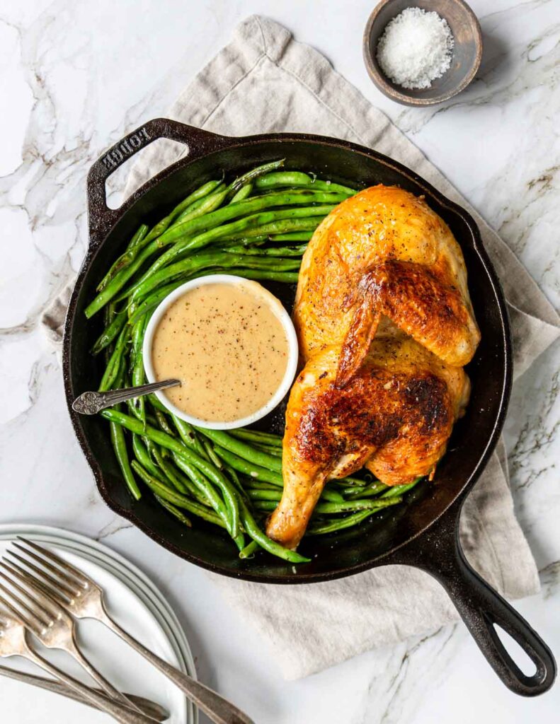 Cast Iron Roasted Half Chicken | Video tutorial included!