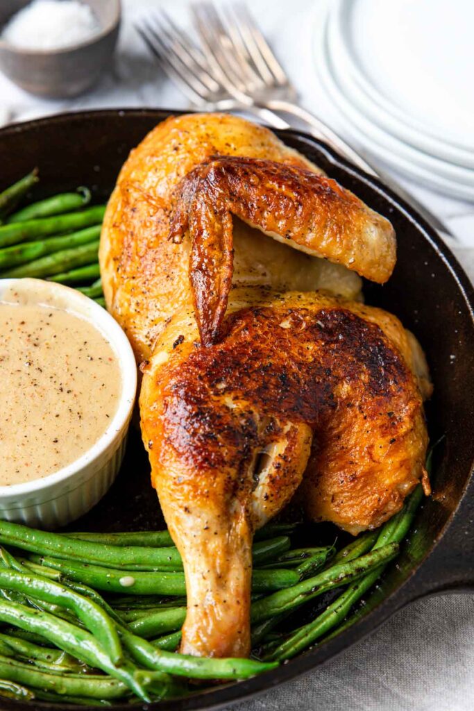 Cast Iron Roasted Half Chicken | Video tutorial included!