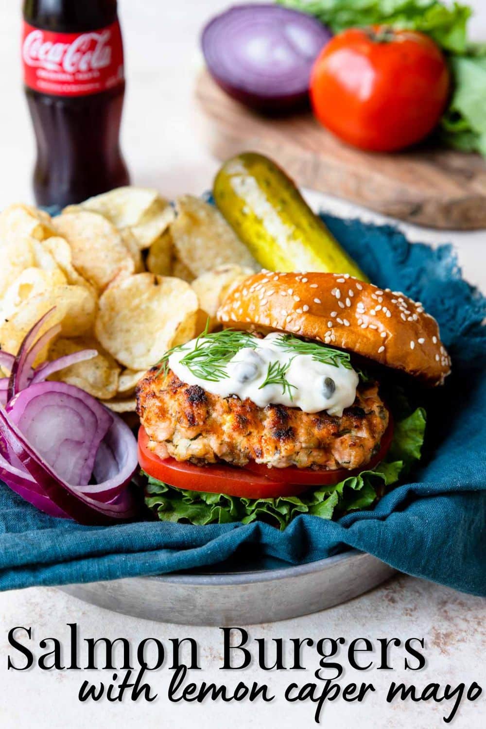 Salmon Burgers with Lemon Caper Mayo