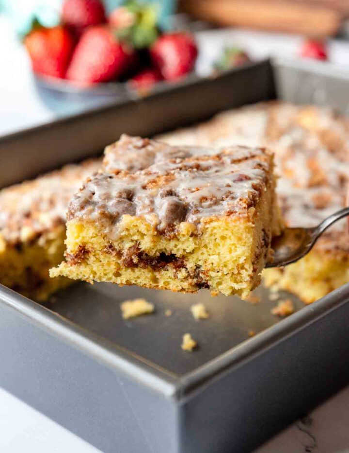 Old Fashioned Cake Mix Coffee Cake with Vanilla Glaze + Video