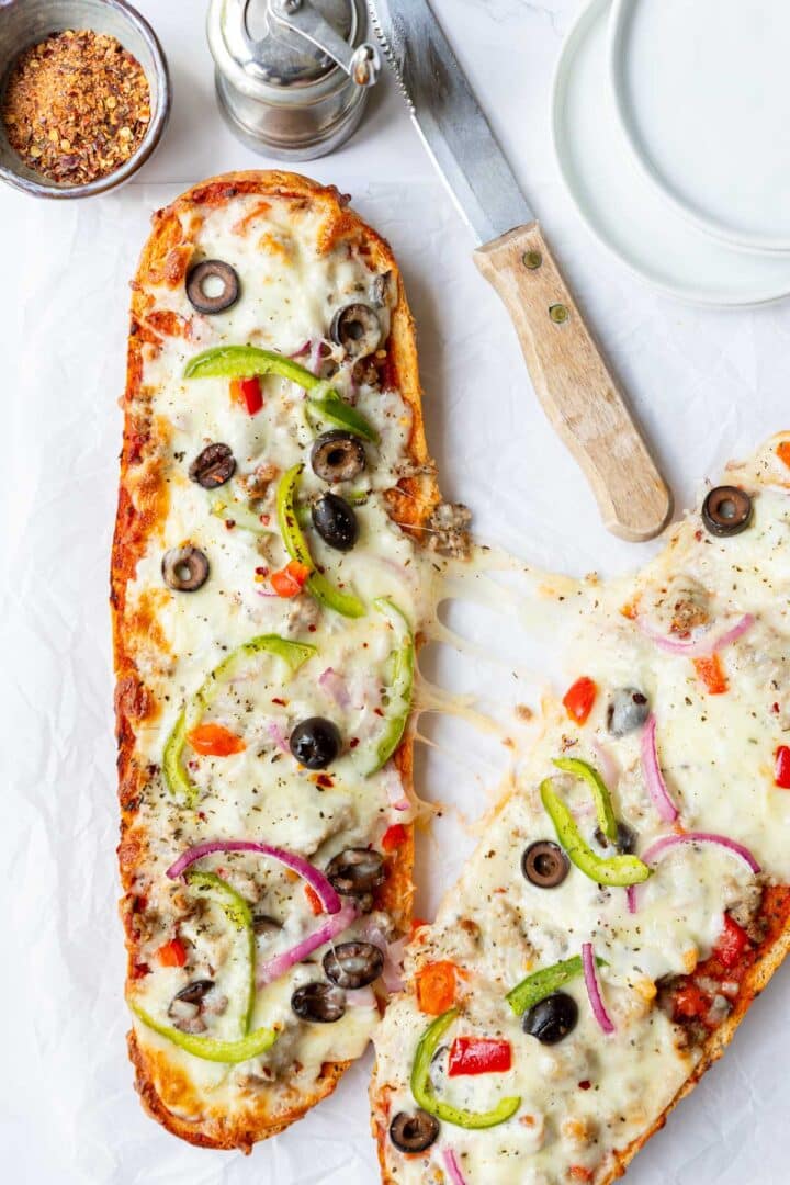 Homemade French Bread Pizza - with the super crispy crust!